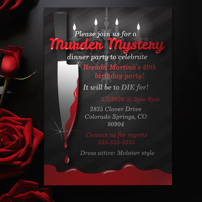 Red and Black Knife Murder Mystery Dinner Invitation | Zazzle