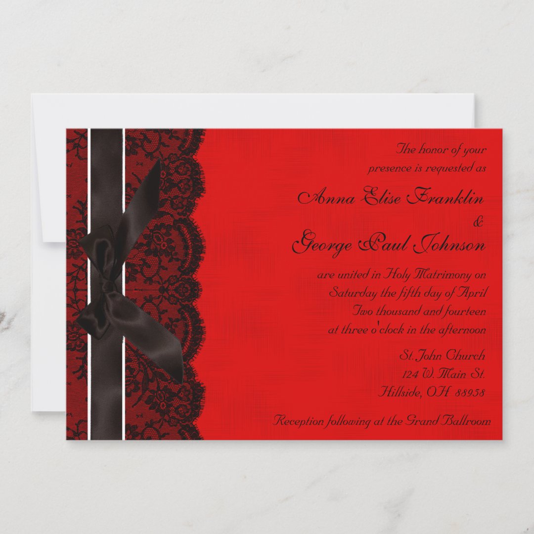Red and Black Lace Vintage Wedding Invitation | Zazzle