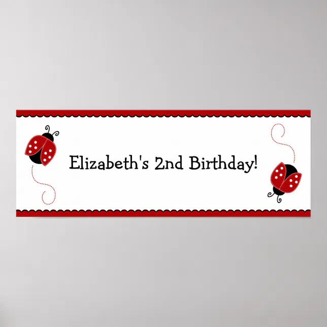 Red and Black Ladybug Birthday Banner Poster | Zazzle