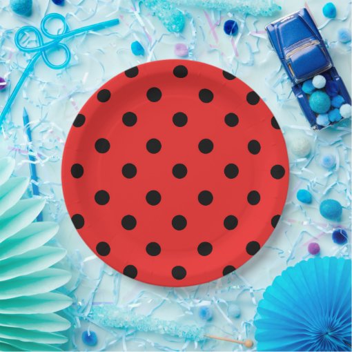 Red and Black Ladybug Pattern Birthday Party Paper Plates | Zazzle
