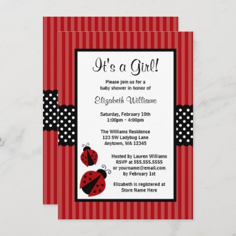 Red and Black Ladybug Striped Dots Baby Shower Invitation | Zazzle
