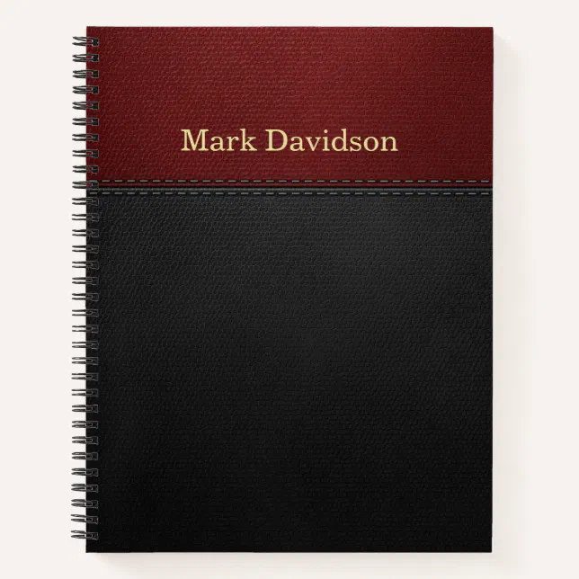 Red and Black Leather Look Custom Notebook | Zazzle