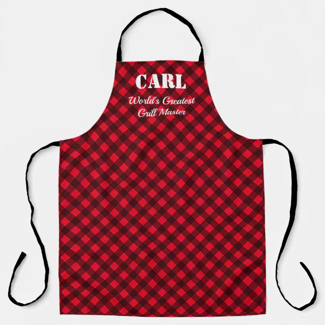 Red and black lumberjack plaid BBQ apron for men | Zazzle