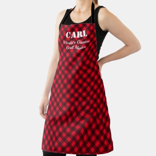 Red and black lumberjack plaid BBQ apron for men | Zazzle
