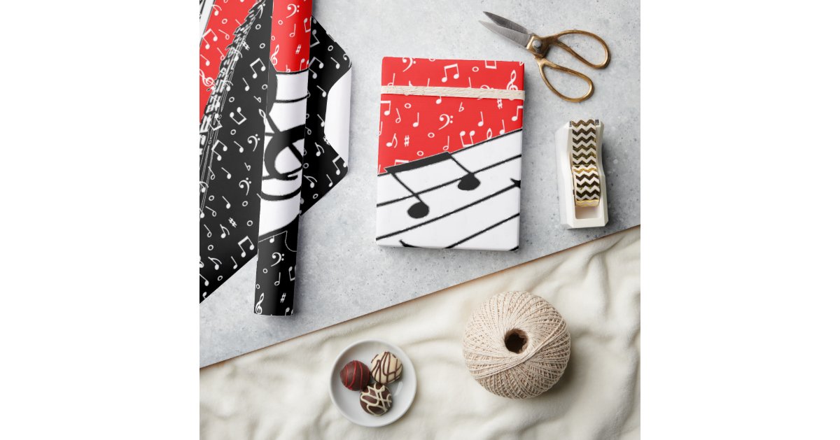Red and black music theme wrapping paper | Zazzle