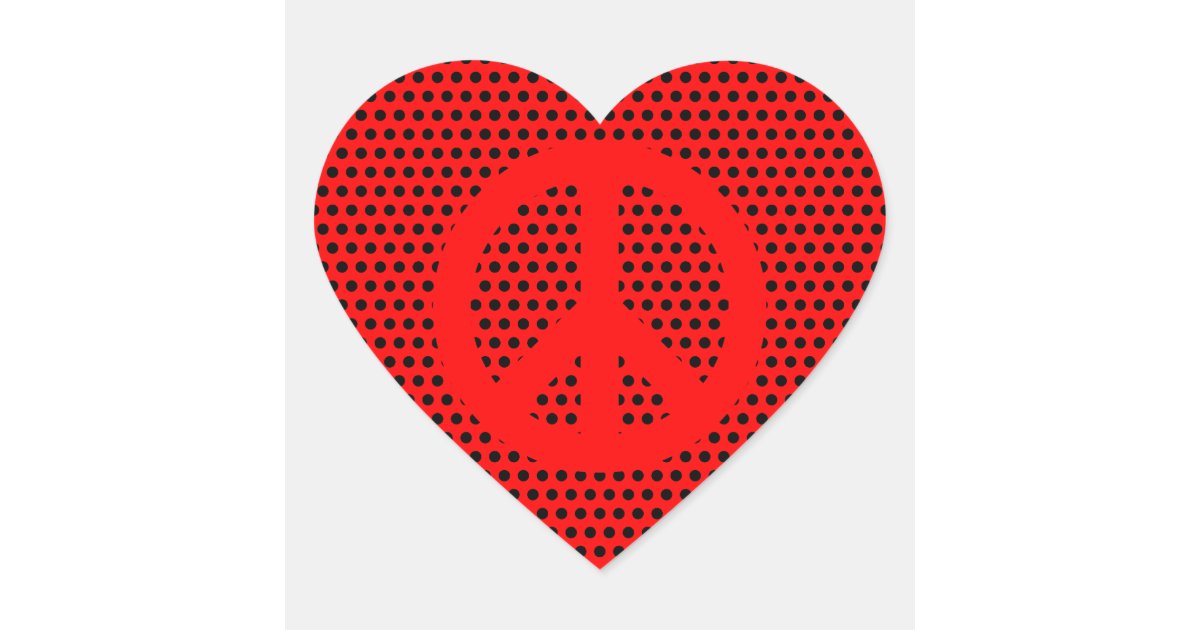 Red and Black Peace Symbol Heart Sticker | Zazzle