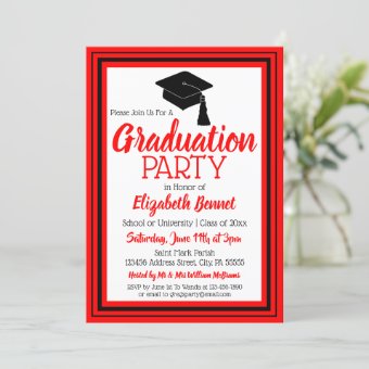 Red and Black Photo Graduation Party Invitation | Zazzle