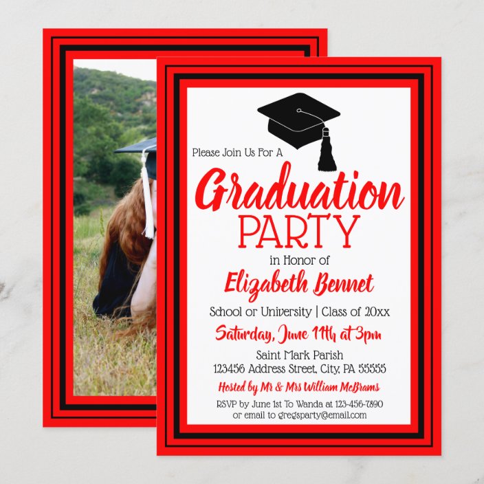 Red and Black Photo Graduation Party Invitation | Zazzle.com