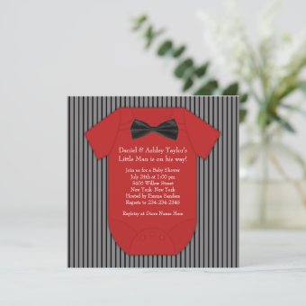 Red and Black Pinstripe Baby Shower Invitation | Zazzle