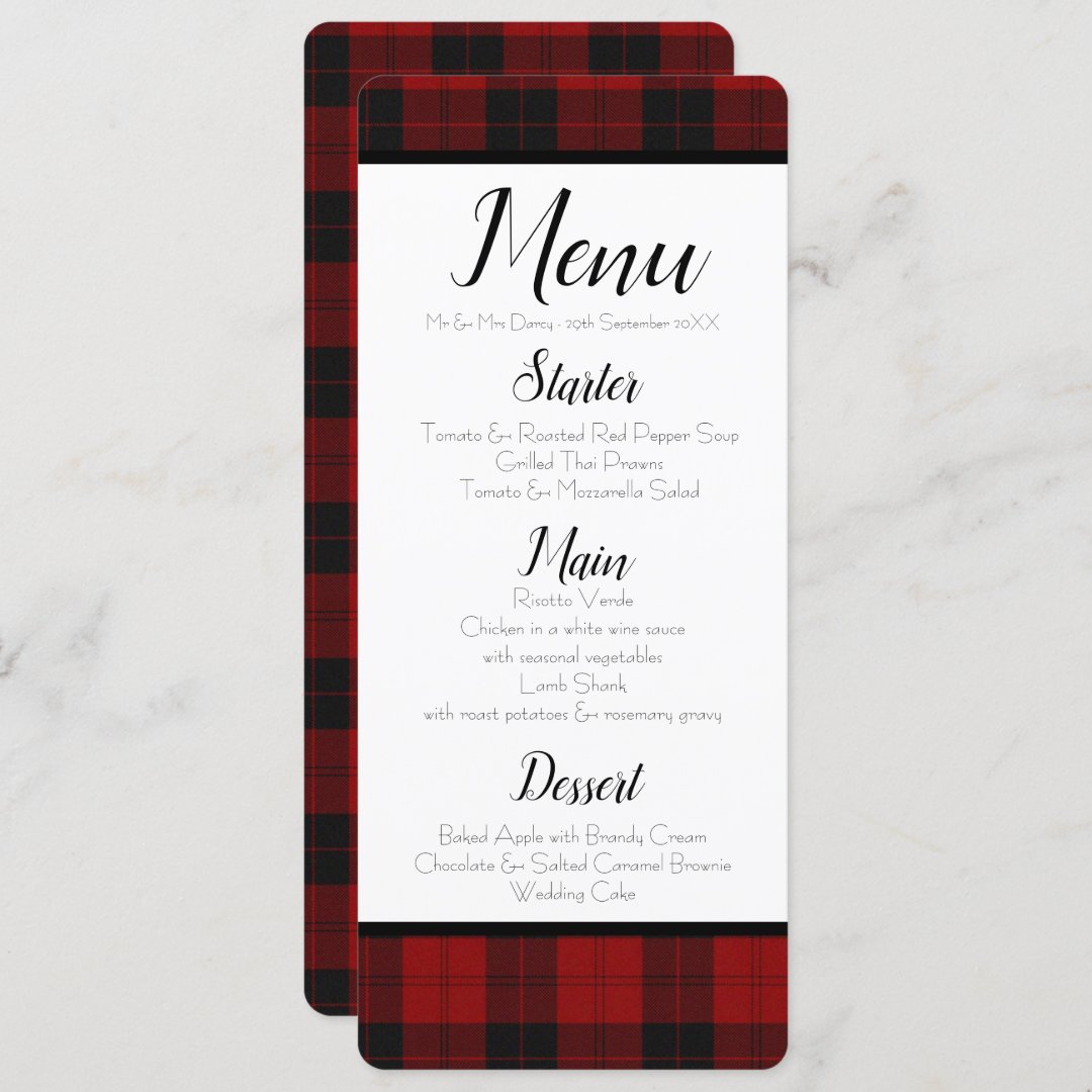 Red and Black Plaid Menu Invitation | Zazzle