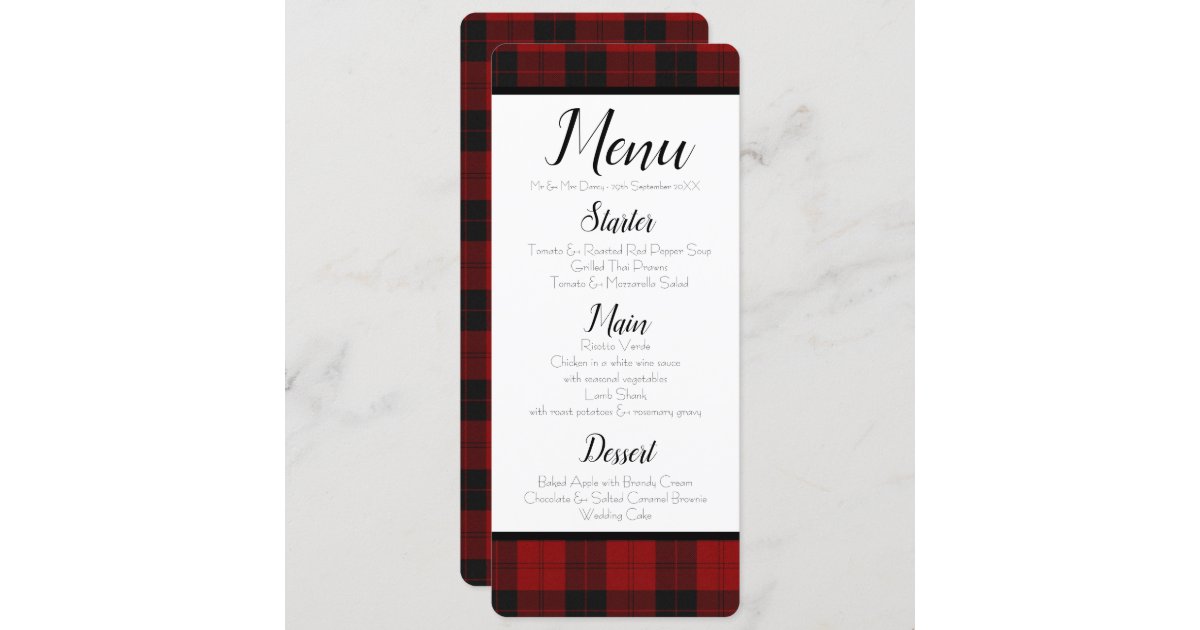 Red and Black Plaid Menu Invitation | Zazzle
