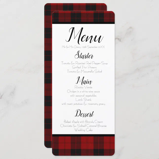 Red and Black Plaid Menu Invitation | Zazzle