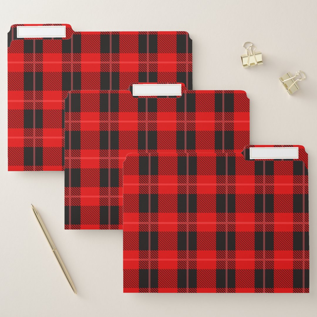 Red and black plaid pattern file folder | Zazzle