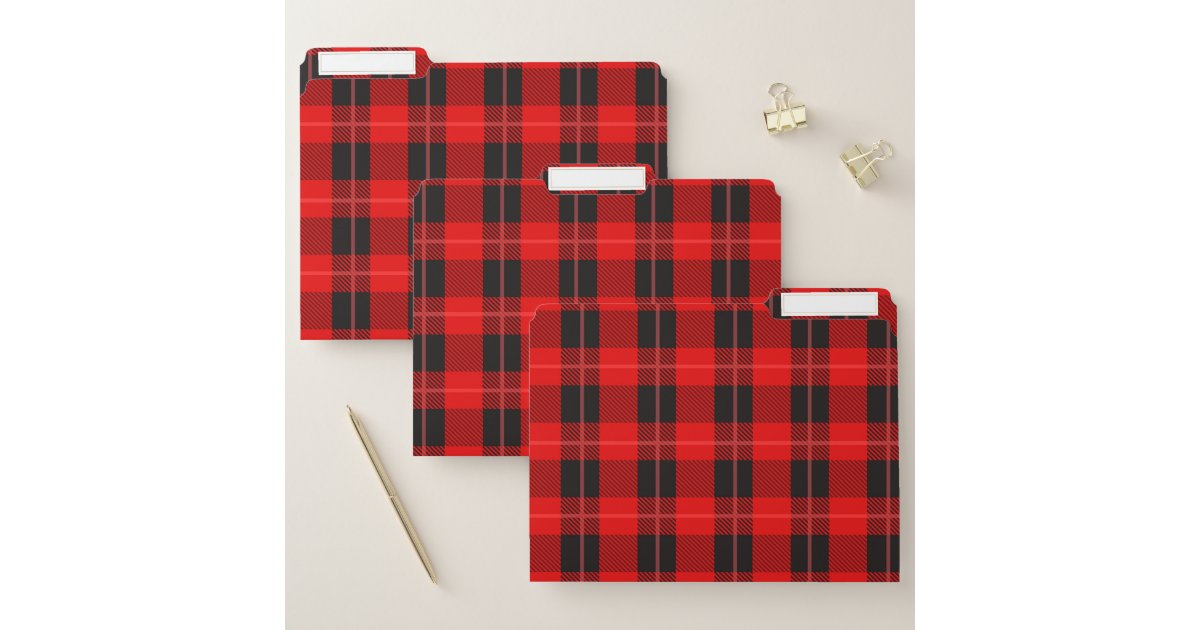 Red and black plaid pattern file folder | Zazzle