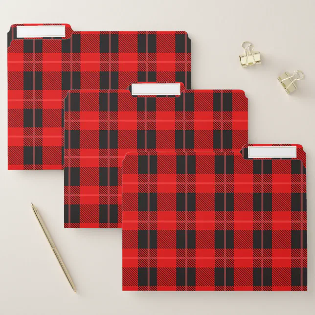 Red and black plaid pattern file folder | Zazzle