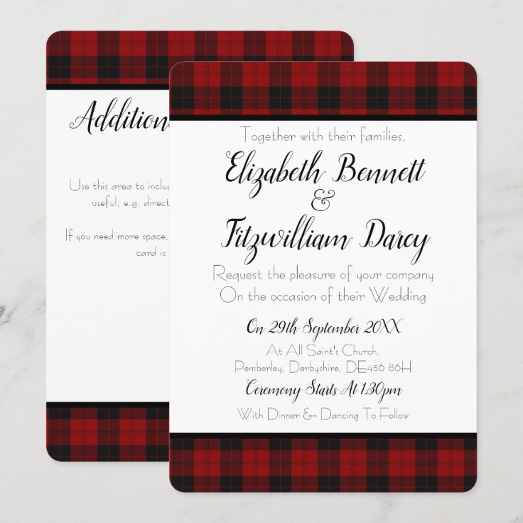 Red and Black Plaid Wedding Invitation | Zazzle