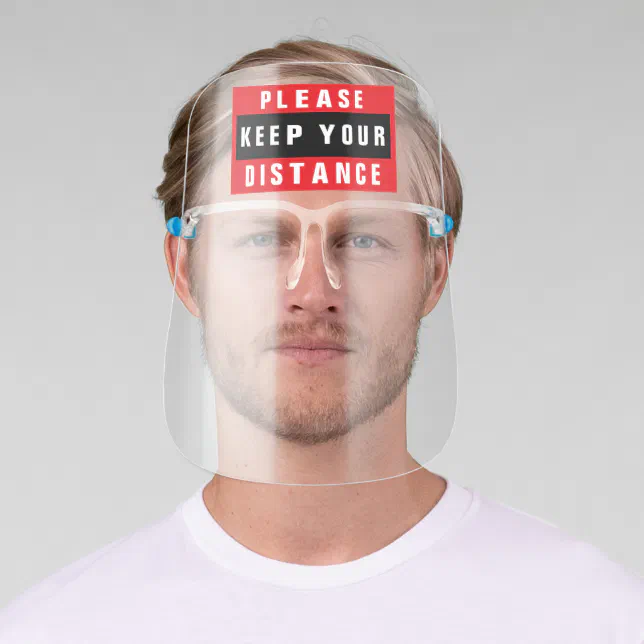 Red And Black Please Keep Your Distance Face Shield | Zazzle