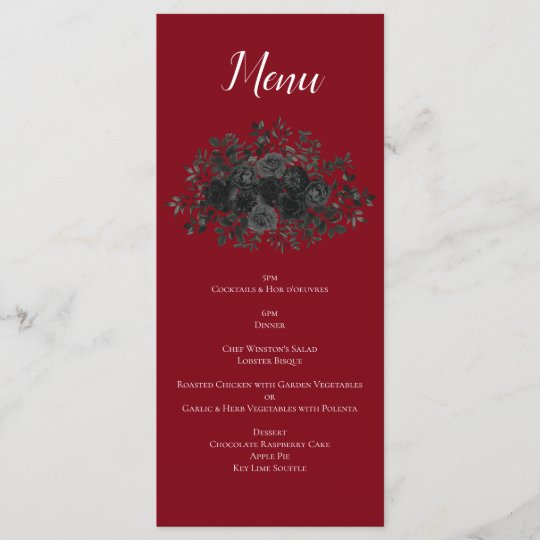 Red and Black Rose Gothic Wedding Menu | Zazzle.com
