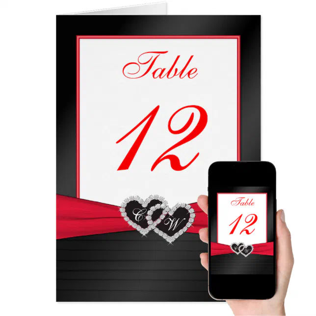 Red and Black Satin Pleats Table Number Card | Zazzle