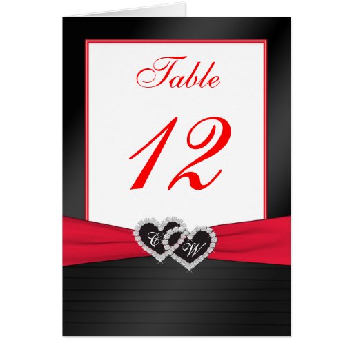 Red and Black Satin Pleats Table Number Card | Zazzle