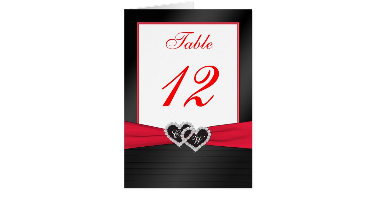 Red and Black Satin Pleats Table Number Card | Zazzle
