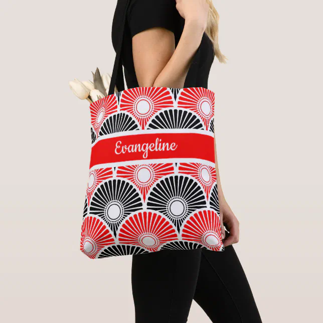 Red and Black Semi Circle Wave Pattern Tote Bag | Zazzle