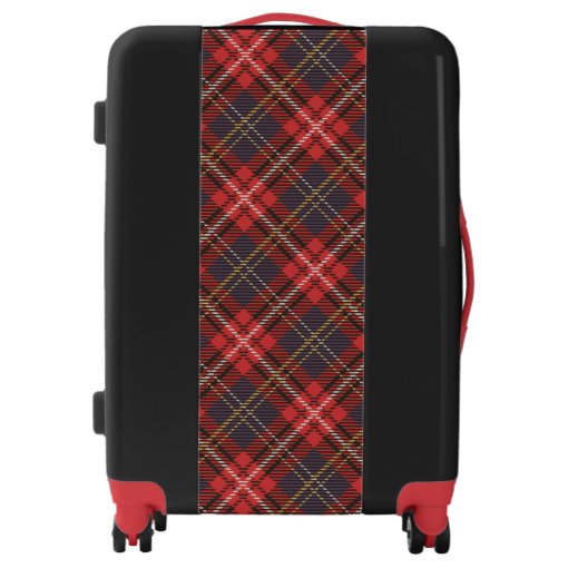 Red and black tartan plaid pattern monogram luggage | Zazzle