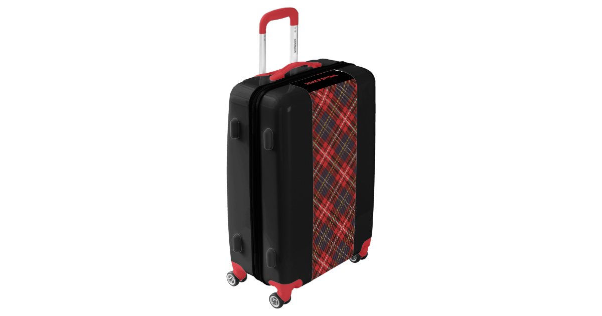 Red and black tartan plaid pattern monogram luggage | Zazzle
