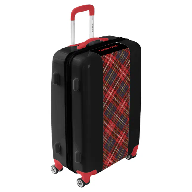 Red and black tartan plaid pattern monogram luggage | Zazzle