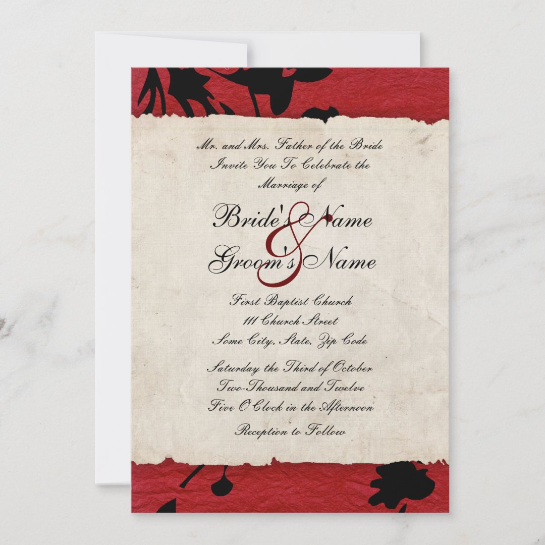 Red and Black Torn Paper Wedding Invitation | Zazzle