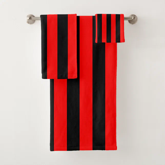 Red and Black Vertical Stripes Bath Towel Set | Zazzle