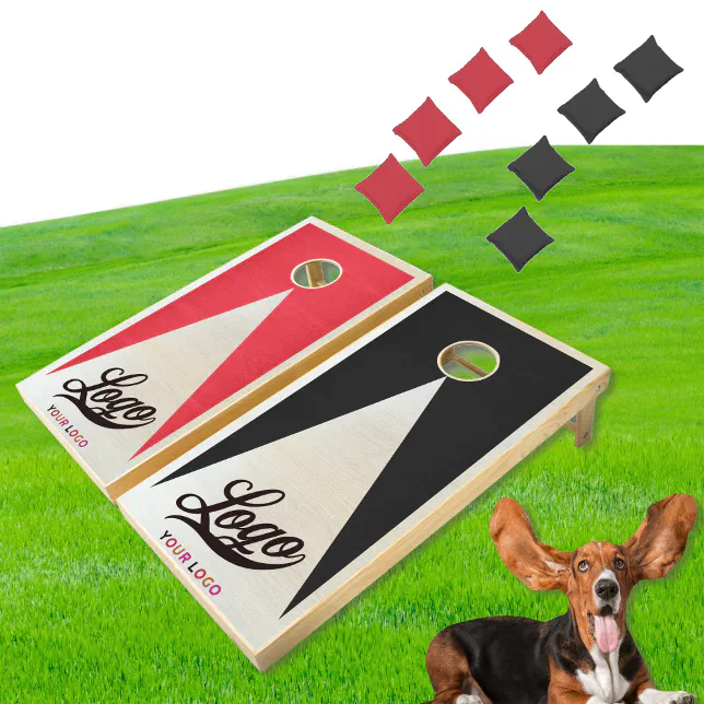 Red and Black Wood Boards Company Logo Business Cornhole Set | Zazzle