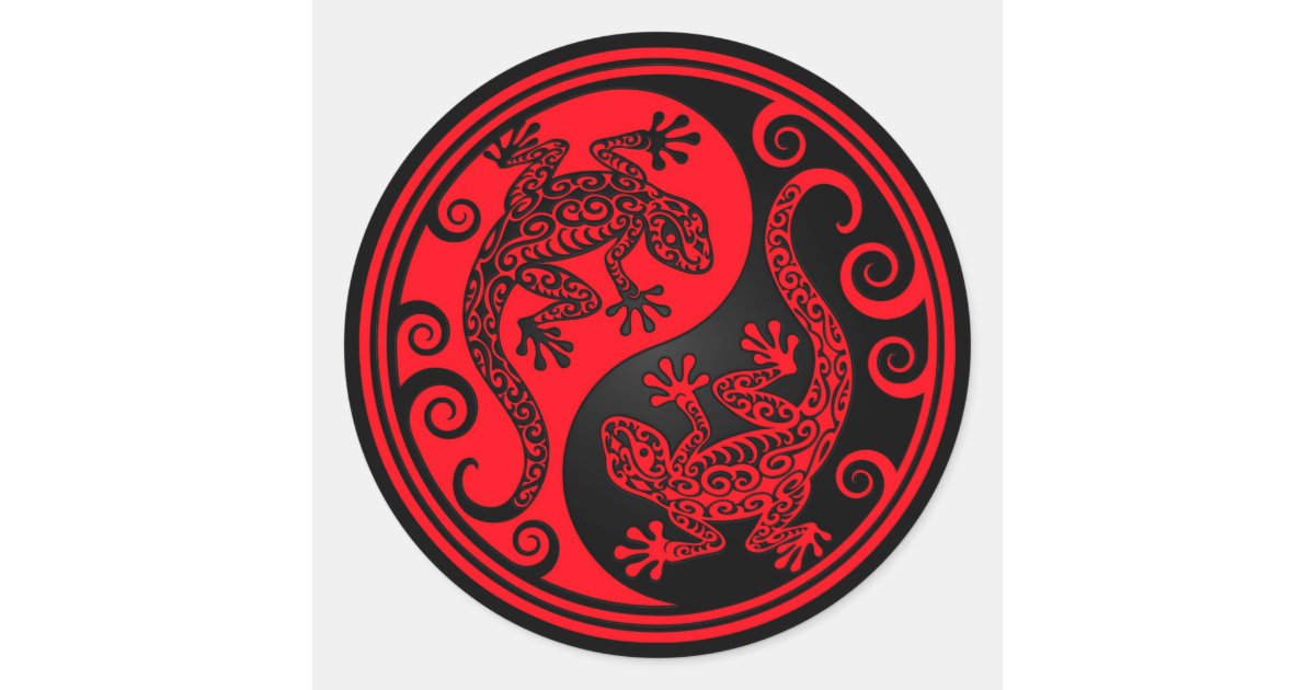 Red and Black Yin Yang Lizards Classic Round Sticker | Zazzle