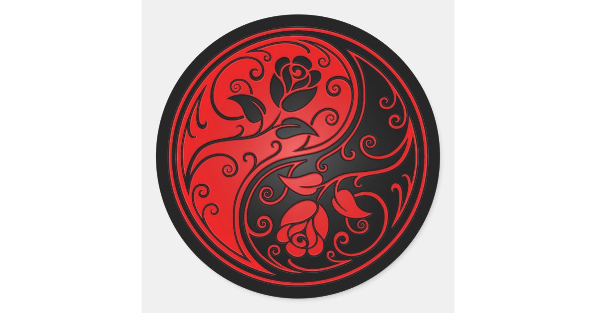 Red and Black Yin Yang Roses Classic Round Sticker | Zazzle