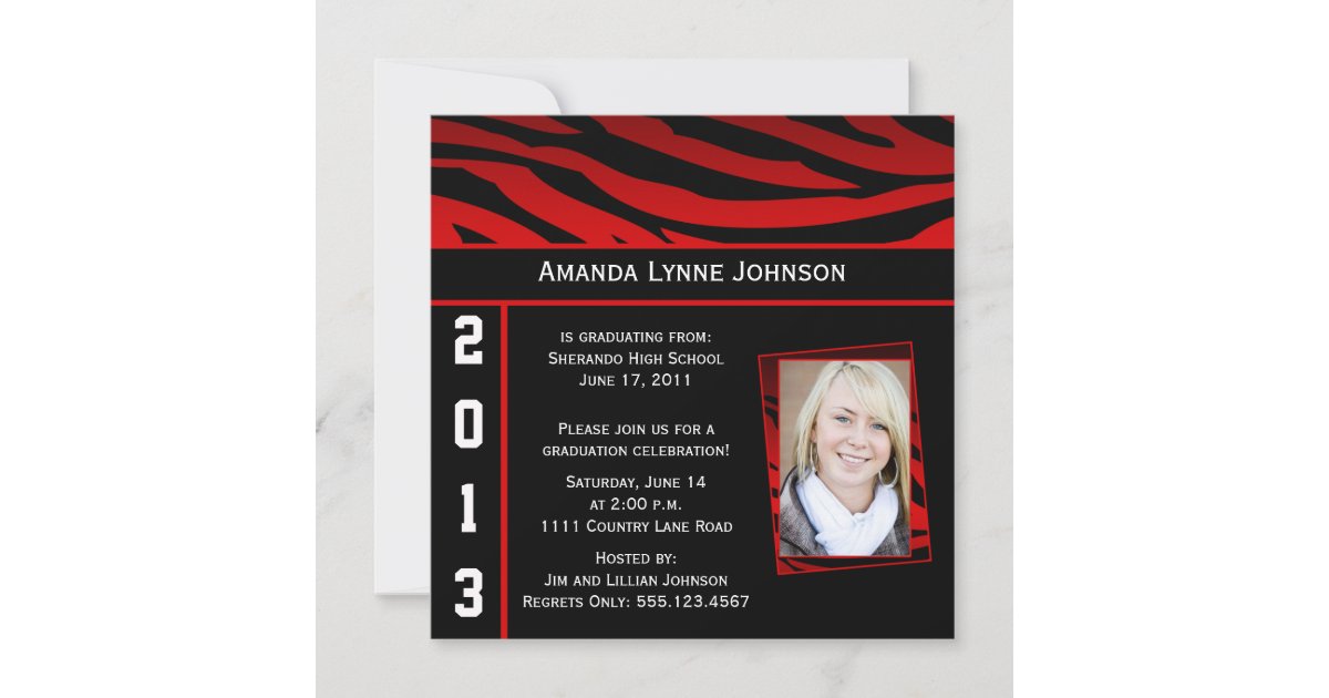 Red and Black Zebra Print Graduation Invitation | Zazzle