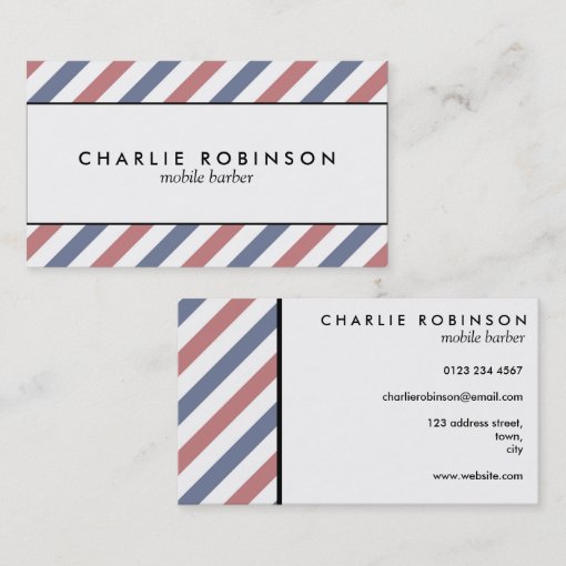 Red and blue barber striped business card | Zazzle
