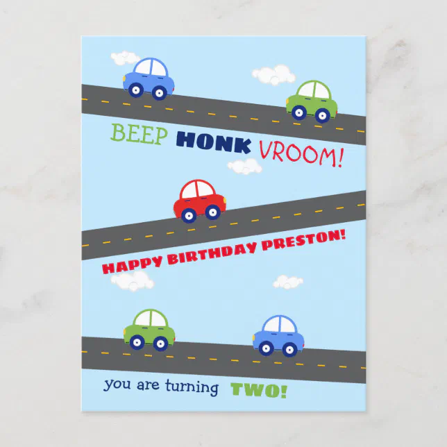 Red and Blue Car Kids Birthday Card | Zazzle