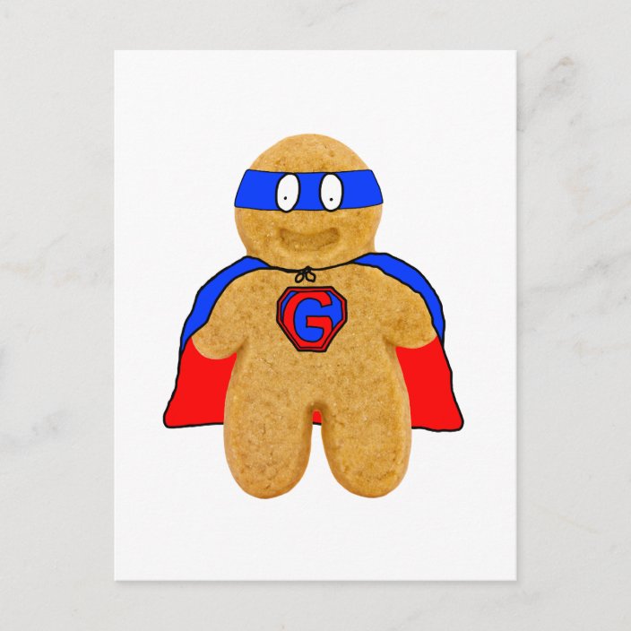red and blue gingerbread man super hero postcard | Zazzle.com