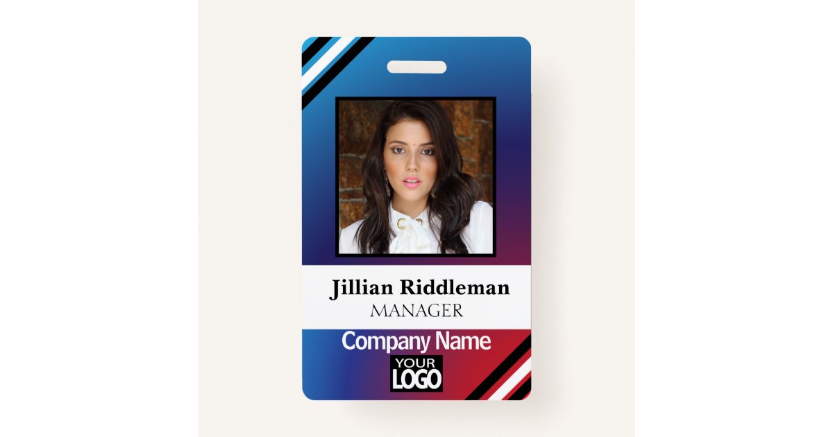 Red and Blue Gradient Photo and Logo Badge | Zazzle