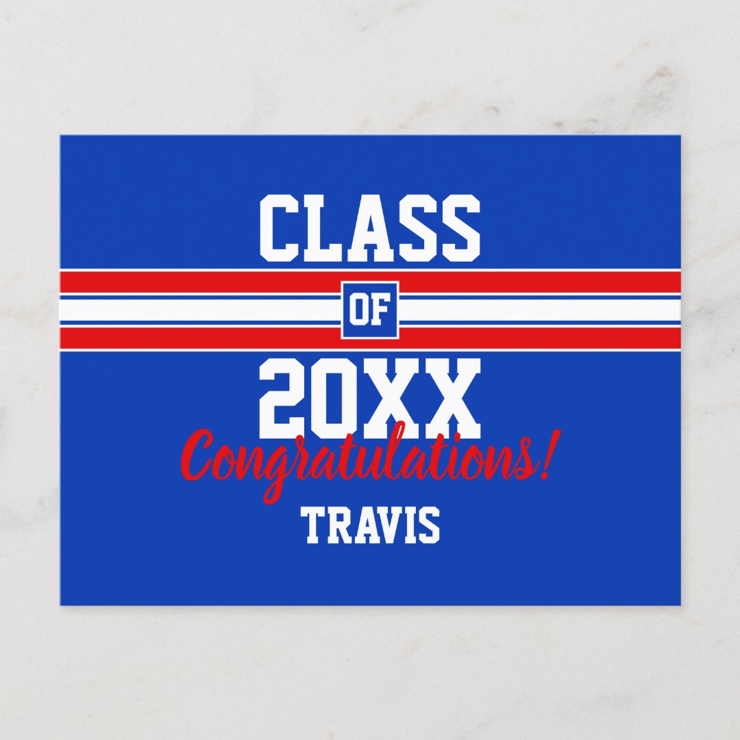 Red and Blue Graduation Congratulations Postcard | Zazzle
