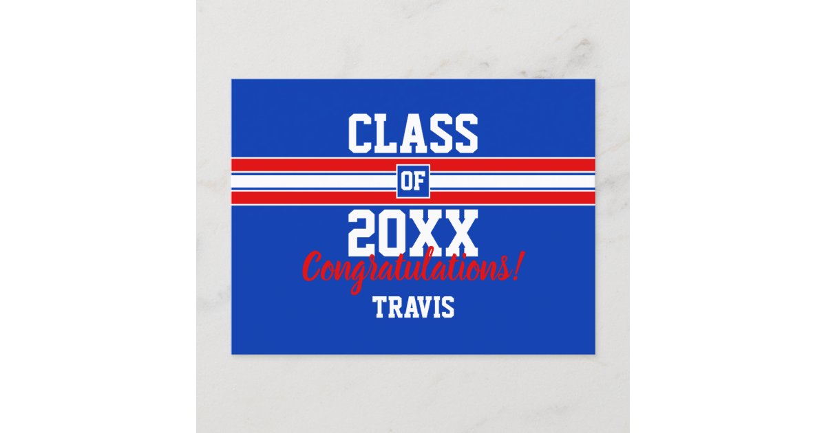 Red and Blue Graduation Congratulations Postcard | Zazzle