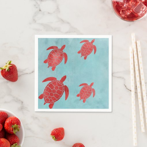 Red and Blue Green Sea Turtle Paper Napkins | Zazzle