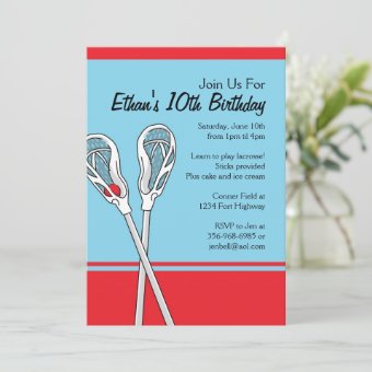 Red and Blue Lacrosse Themed Birthday Invitations. Invitation | Zazzle
