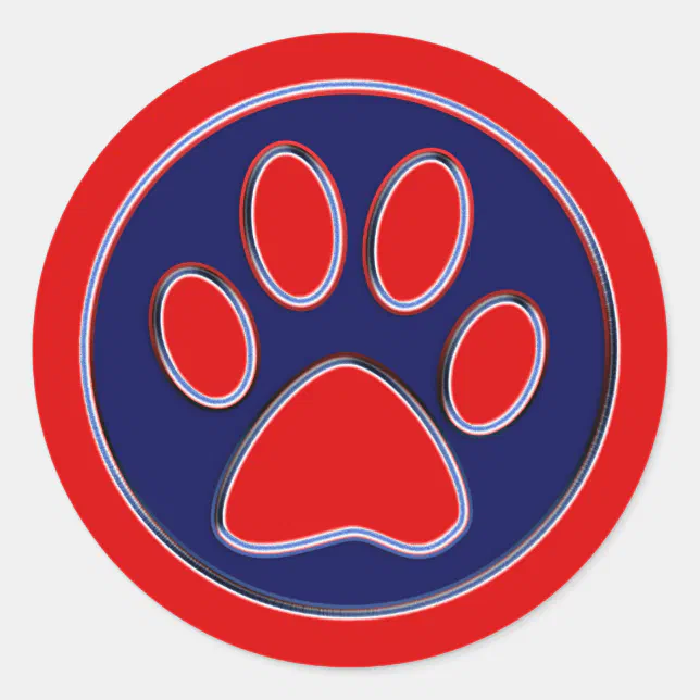 Red and Blue Paw Print Classic Round Sticker | Zazzle