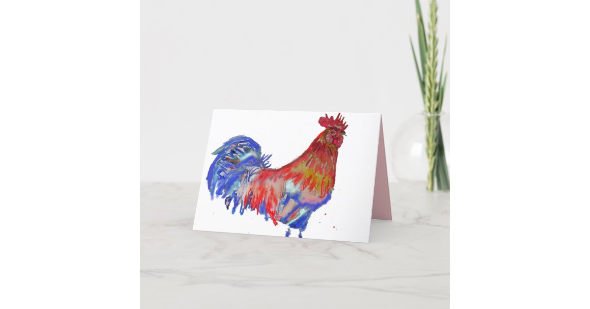 Red and Blue Rooster Watercolour Card Blue | Zazzle