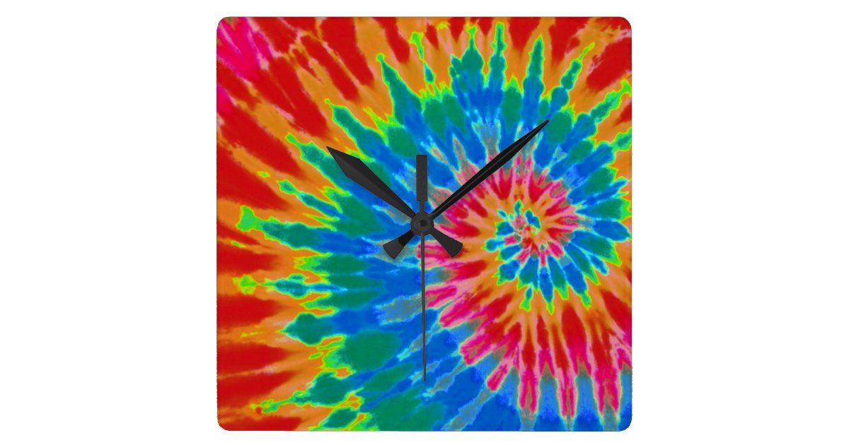 Red and Blue Spiral Tie Dye Clock | Zazzle