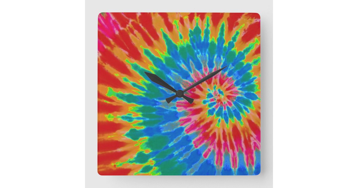 Red and Blue Spiral Tie Dye Clock | Zazzle
