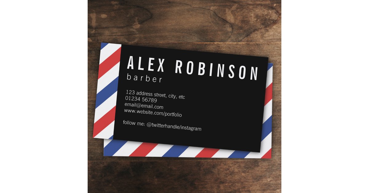 Red and blue stripe barber business card | Zazzle
