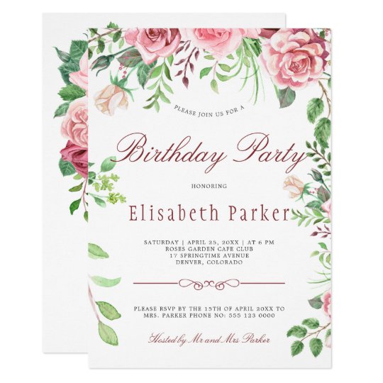 Red and Blush Pink Roses Garden Birthday Party Invitation | Zazzle.com
