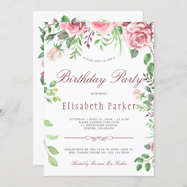 Red and Blush Pink Roses Garden Birthday Party Invitation | Zazzle